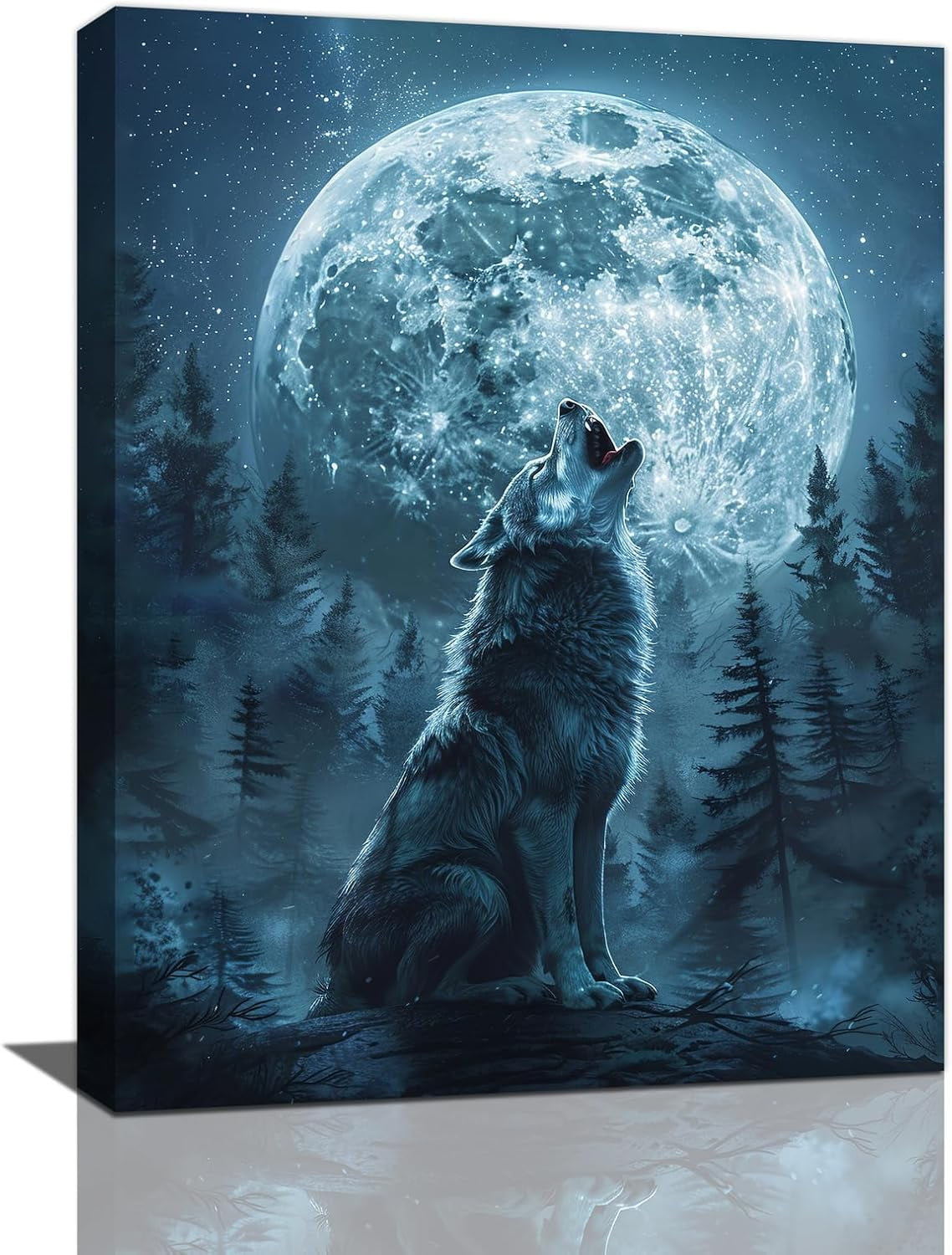 AEFER Wolf Wall Art Wolf Full Moon Pictures Wall Decor Wildlife Forst ...