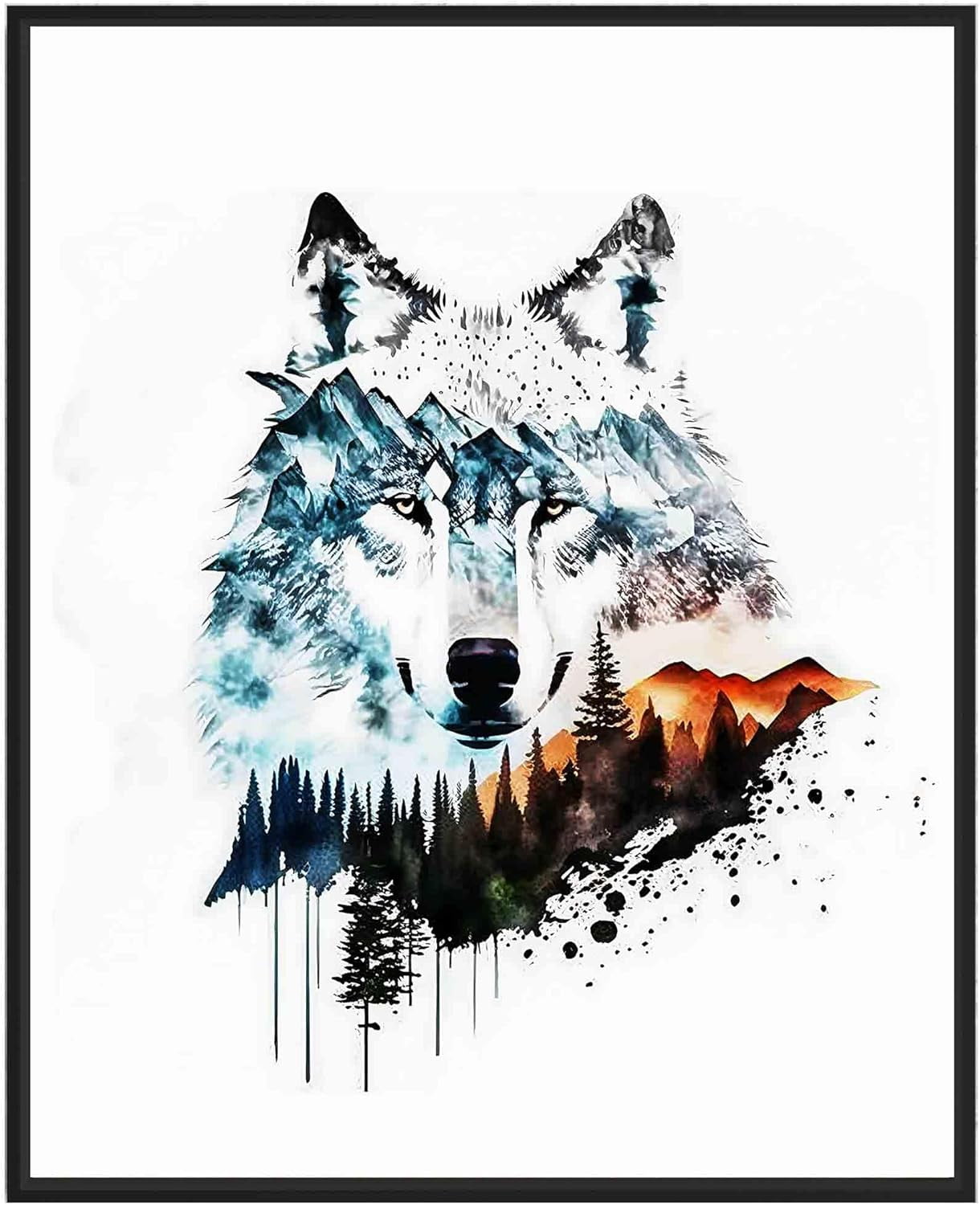 AEFER Wolf and Nature Art Print Poster, Abstract Watercolor Animal Wall Art, Wildlife Artwork ...