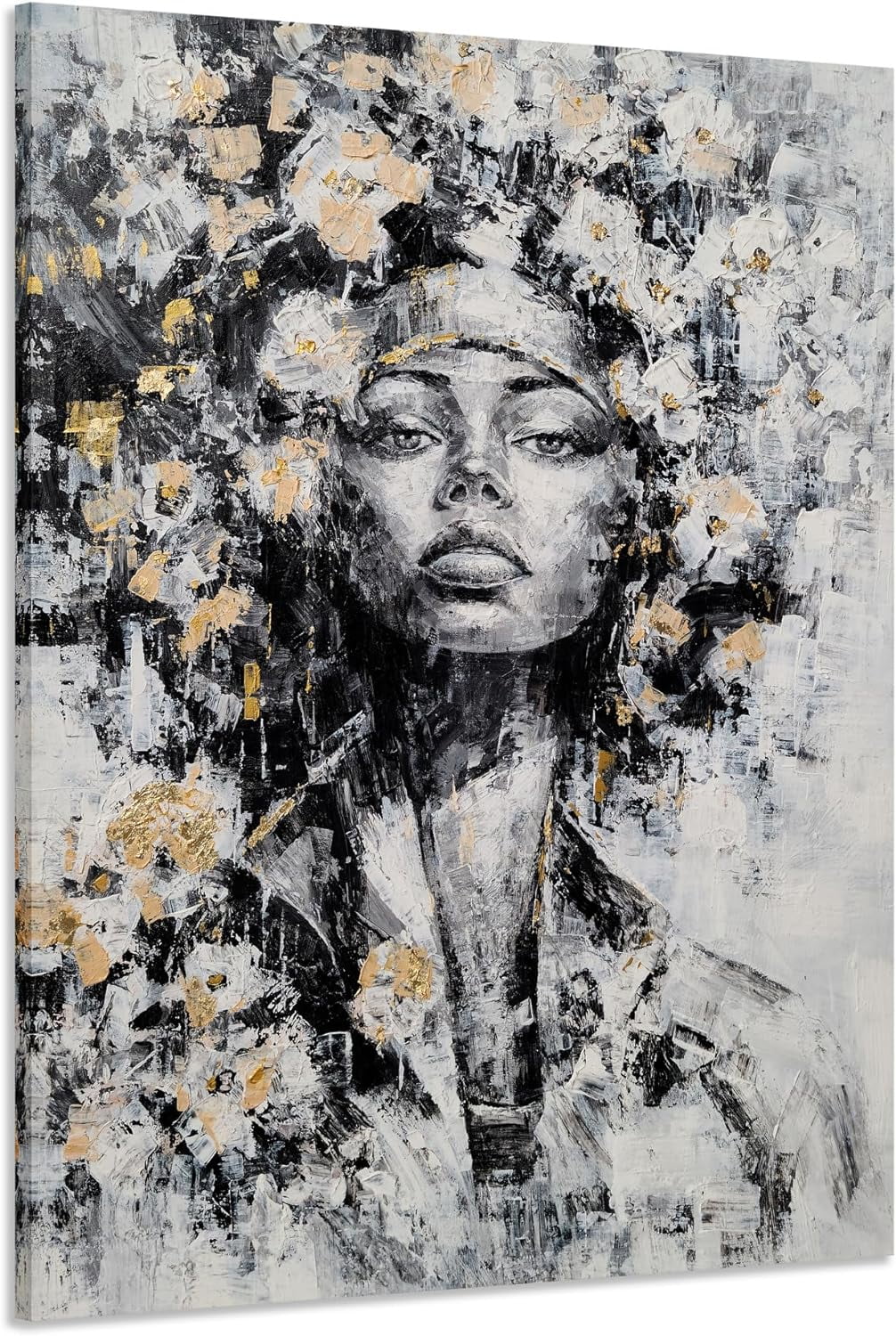 AEFER Woman Canvas Wall Art - Abstract Flower Painting on Head - African American Pictures for ...