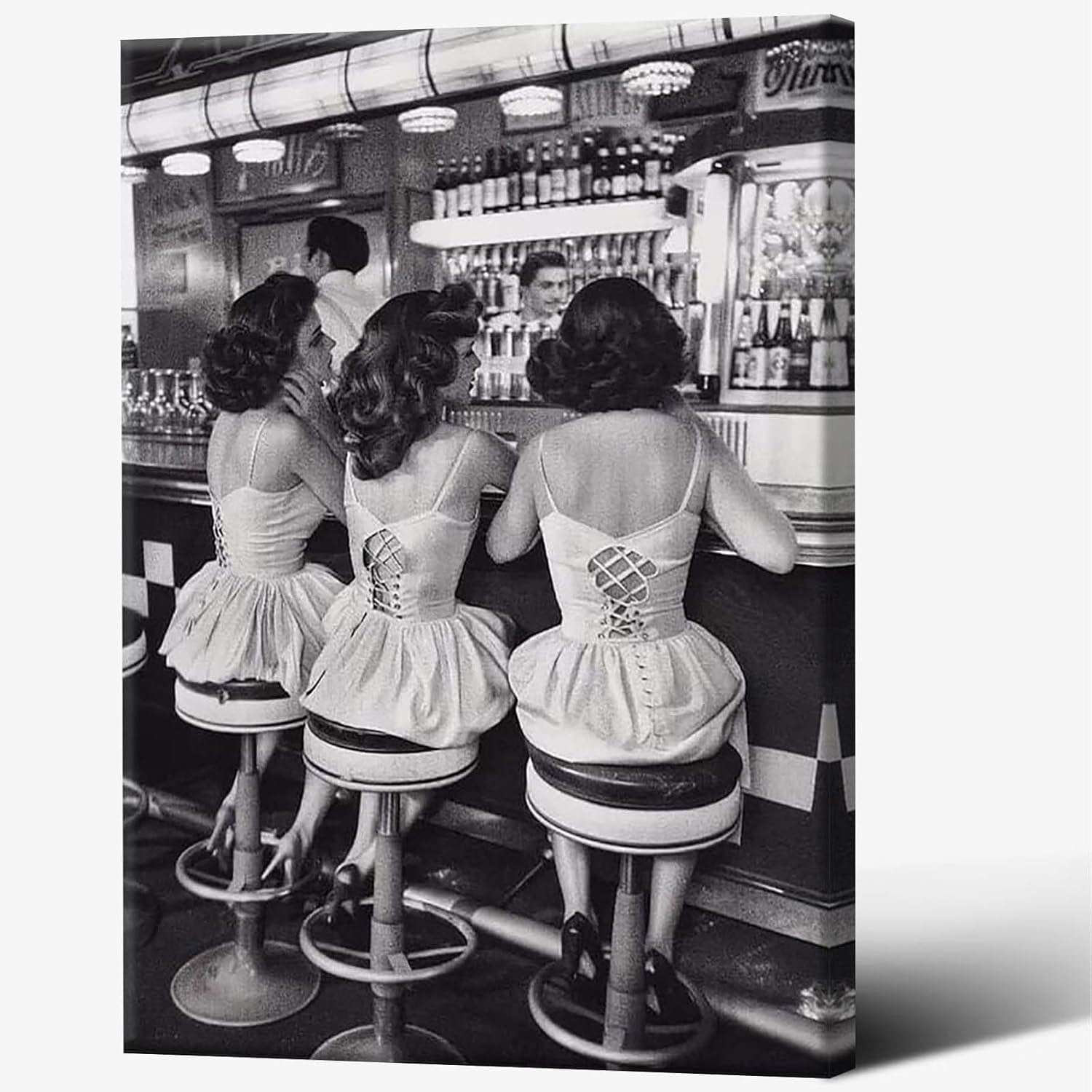 AEFER Women Drinking At Bar Trendy Canvas Wall Art Retro Preppy Alcohol ...