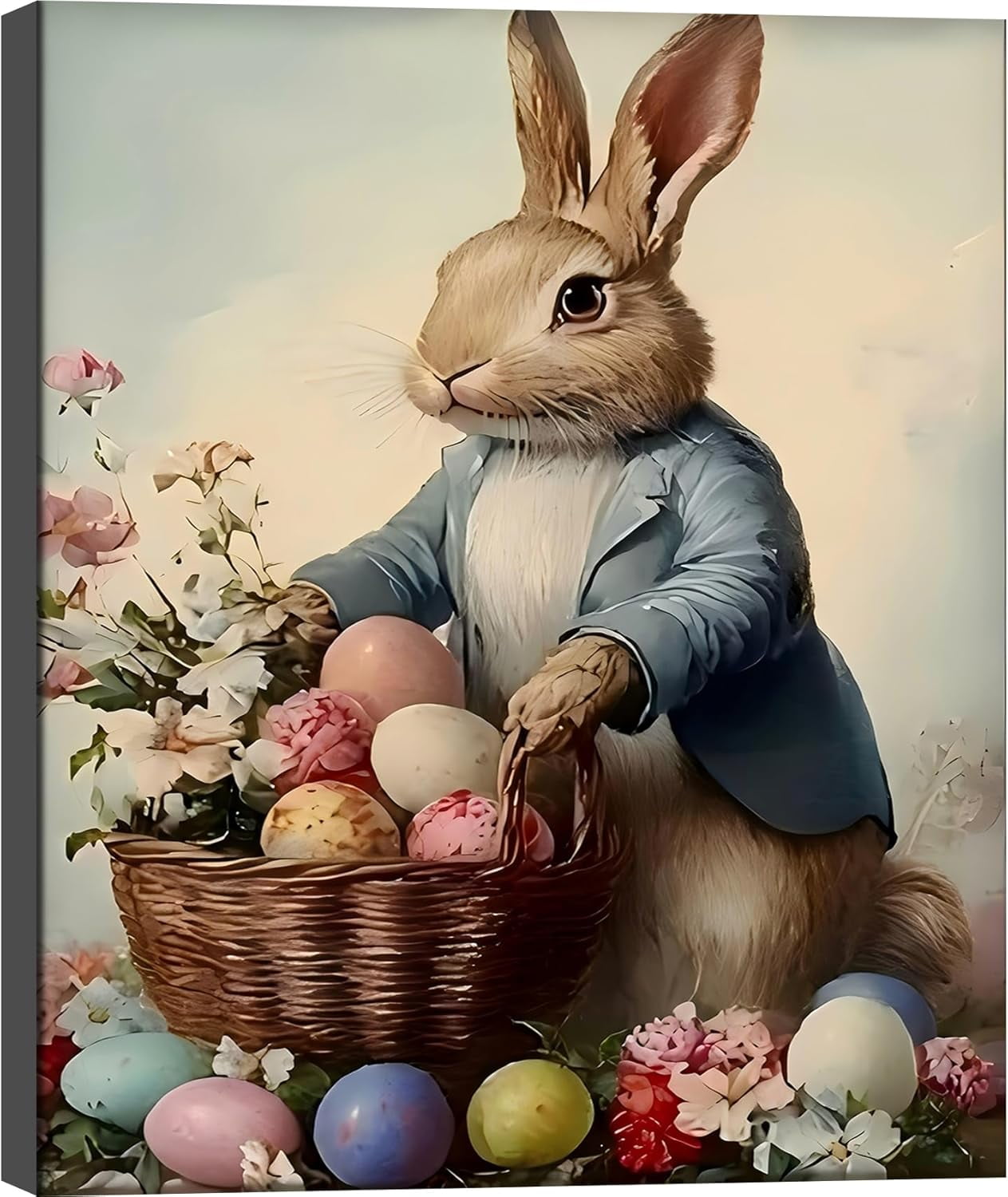 AEFER Wooden Interior Decoration Easter Bunny Canvas Wall Art - Retro ...