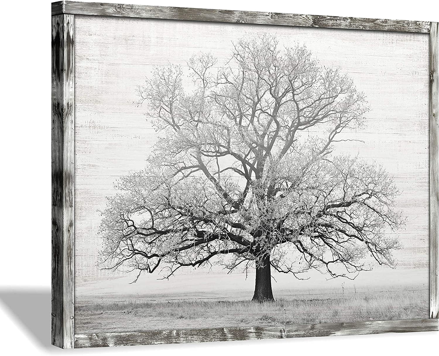 AEFER Wooden Winter Tree Wall Art: Farmhouse Foggy Landscape Picture ...