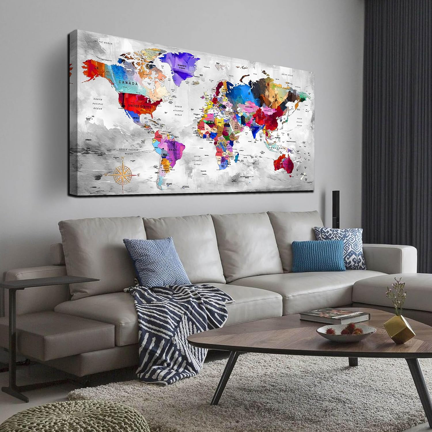 AEFER World Maps for Wall Decor - Modern Art Wall Decor - Canvas Art ...