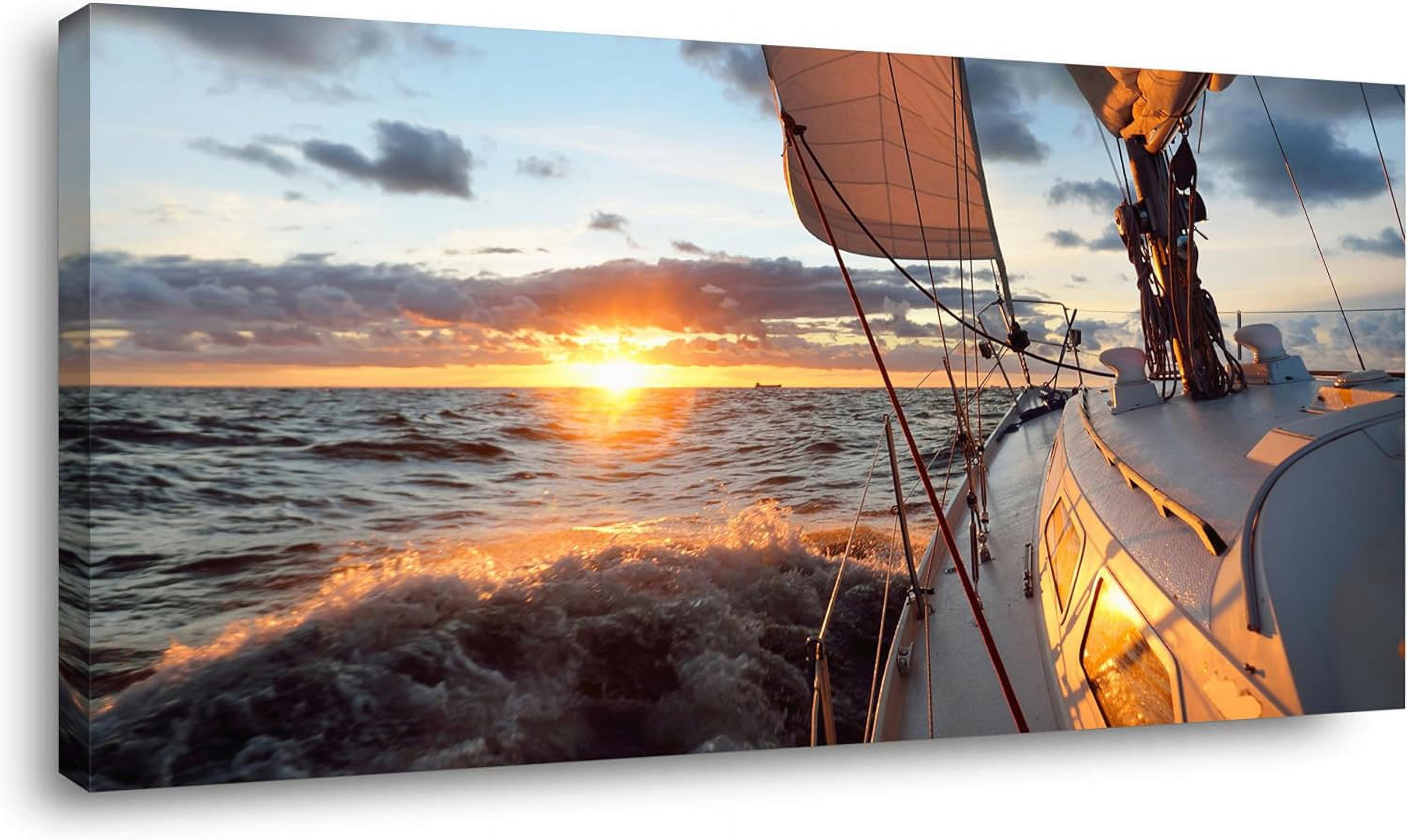 AEFER Yacht Sailing in Sea at Sunset Scenery Canvas Wall Art for Living ...
