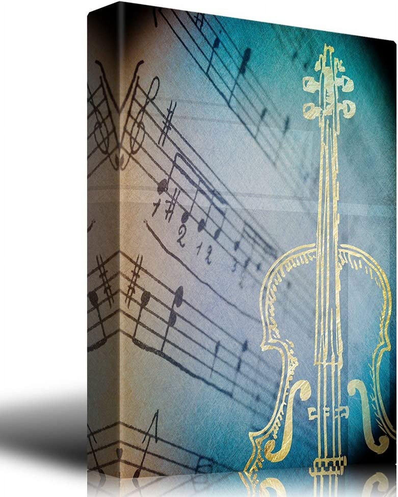 AEFER Yellow Outline of a Violin Over a Blue Vignette and Music Notes ...