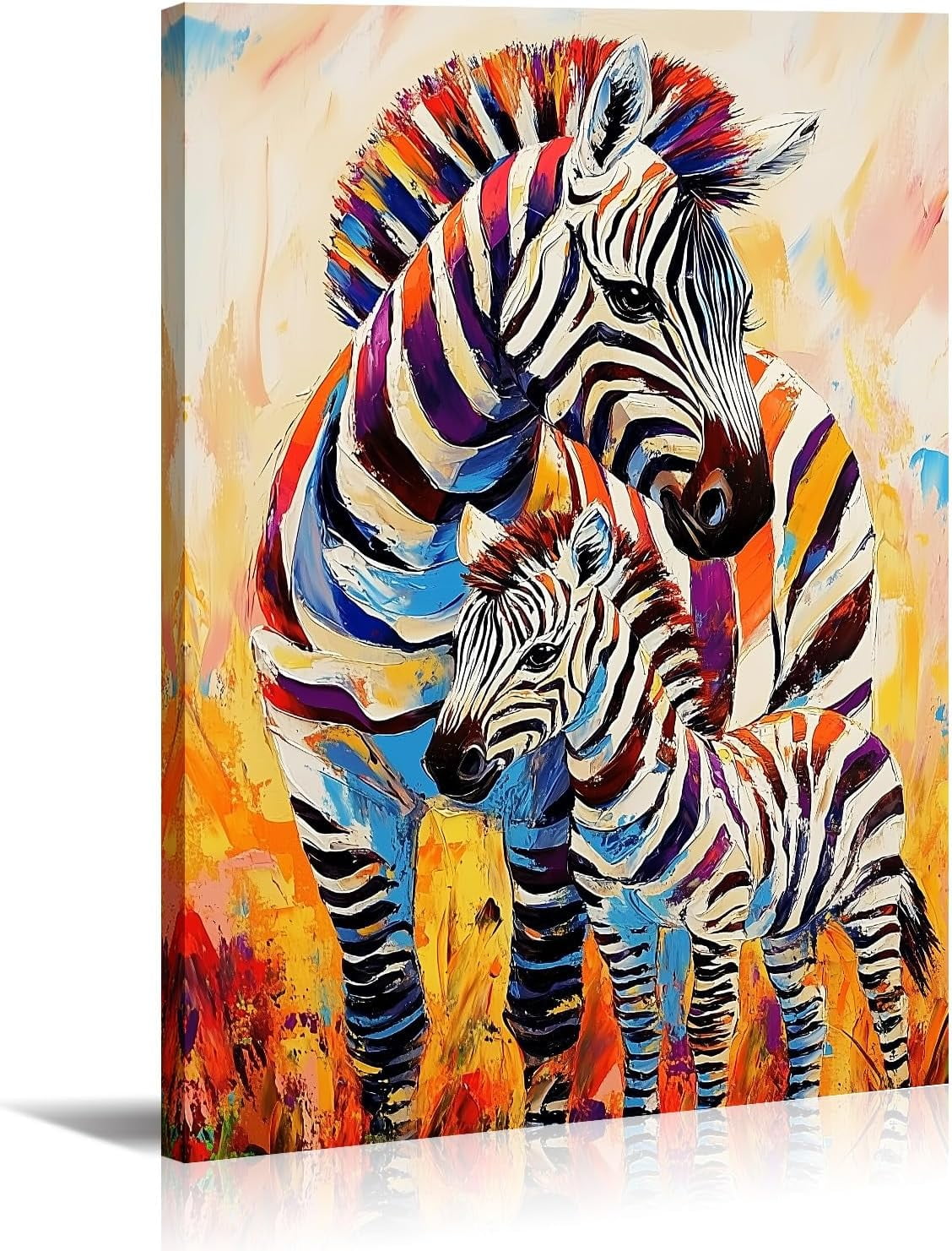 AEFER Zebra Canvas Art Wall Decor Zebra with Cub Picture Coloful Poster ...
