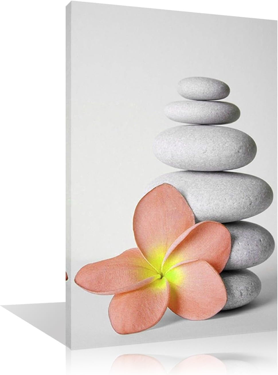 AEFER Zen Canvas Wall Art, Stones and Peach-colored Flower Painting ...