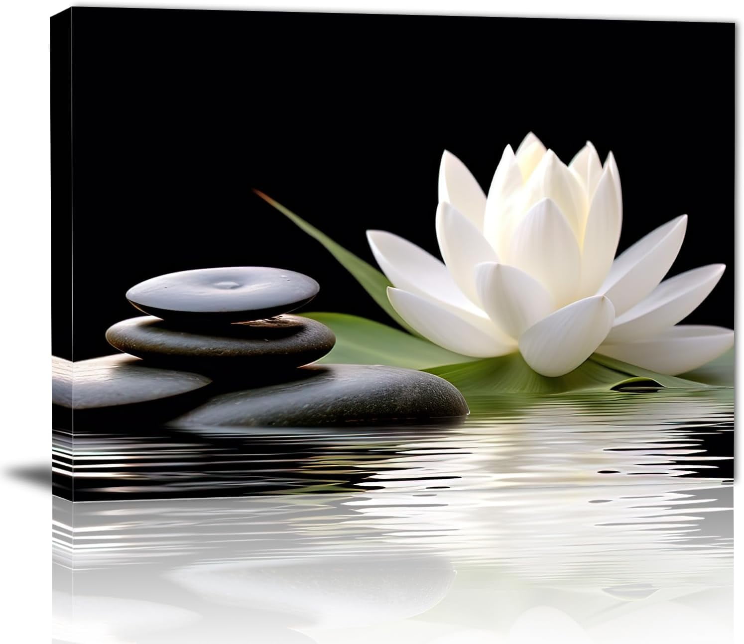 AEFER Zen Wall Art,White Lotus Bloom in Water with Spa Stone,Black and ...