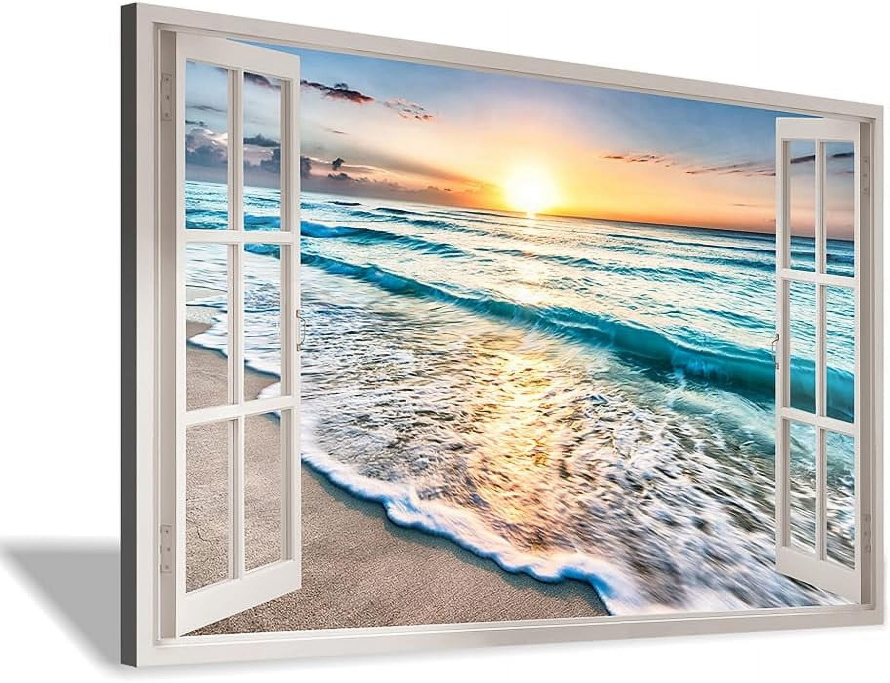 AVOI beach canvas window wall art: beach picture coastal artwork seascape ocean scene prints ...