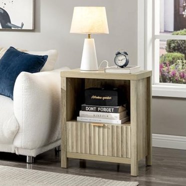 Manor Park Classic Single Drawer Grooved Nightstand, Slate Grey ...