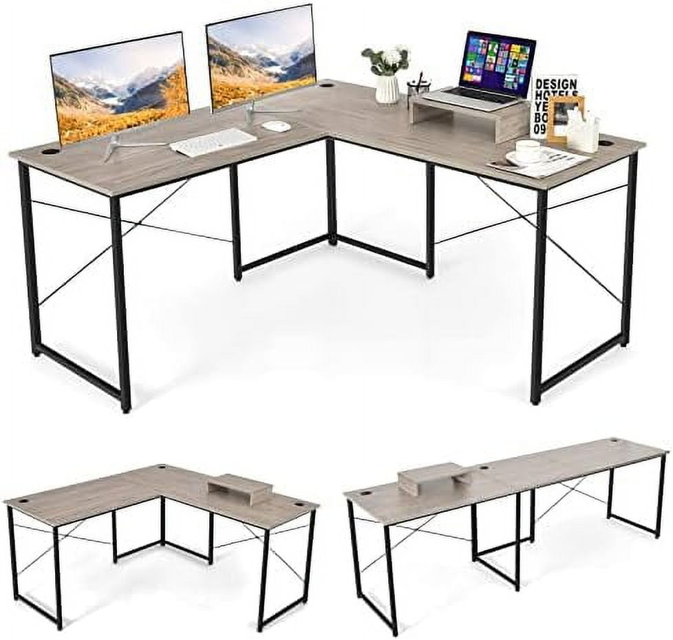 AEFRGHS L-Shaped Computer Desk w/Monitor Stand Reversible Corner Study ...