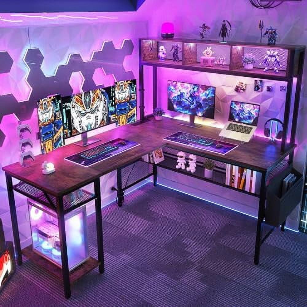 AEFRGHS L Shaped Gaming Desk with LED Lights & Power Outlets 55 Inch L ...