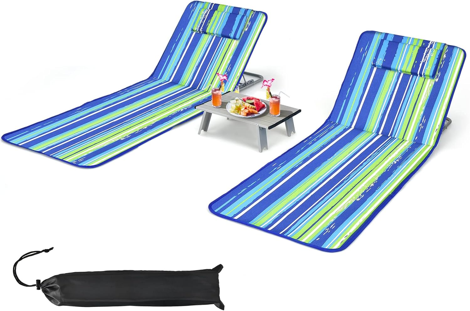 AEGFKD 3-Piece Beach Chairs Set for Adults, Lightweight Lawn Lounge ...