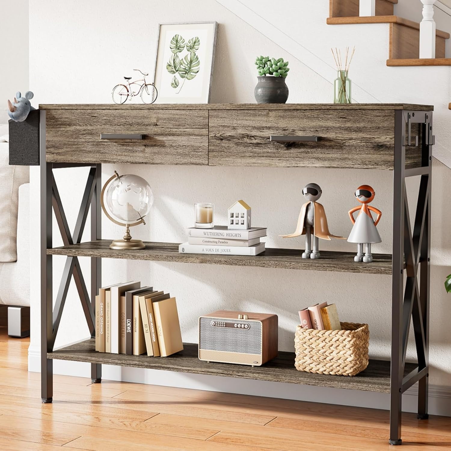 AEGFKD 39" Console Table with 2 Drawers, Industrial Entryway Table with ...