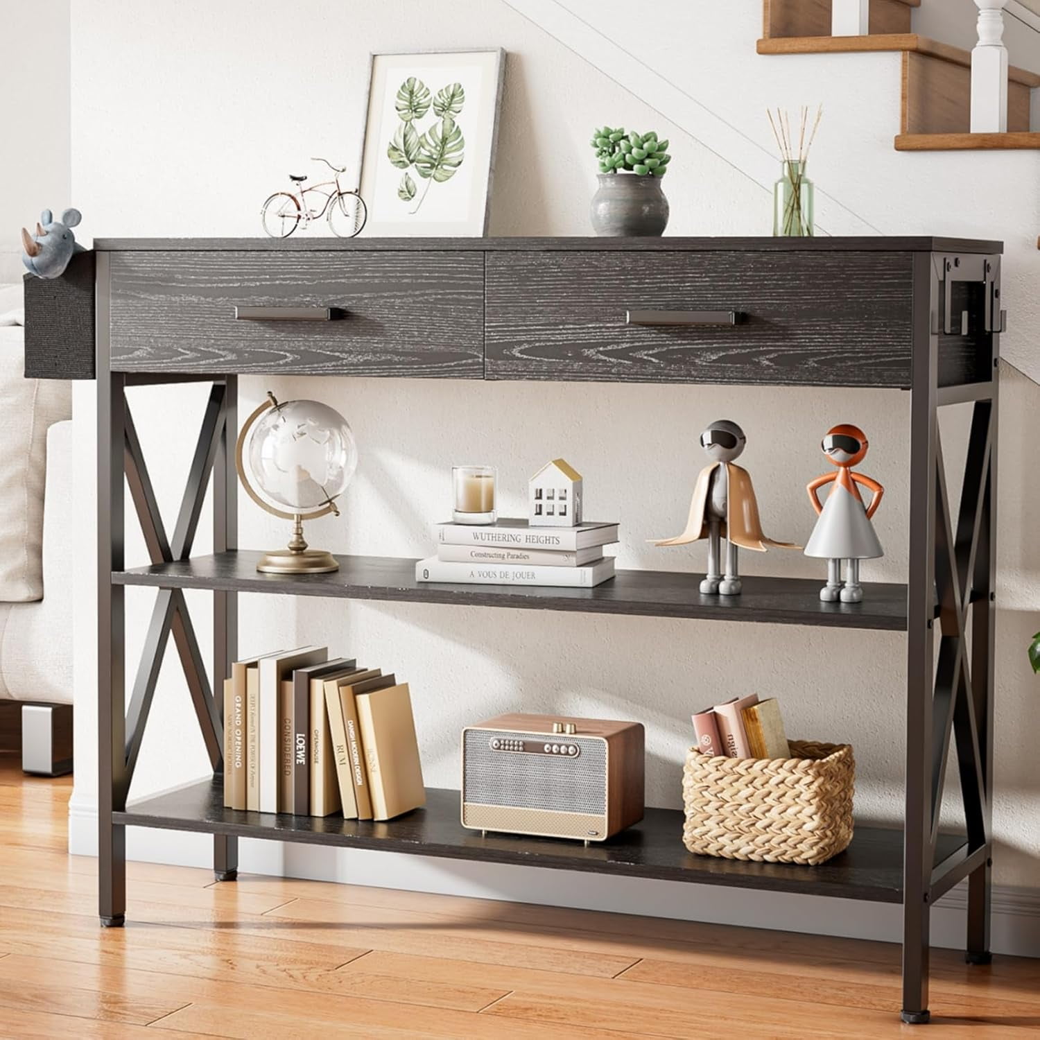 AEGFKD 39" Console Table with 2 Drawers, Industrial Entryway Table with ...
