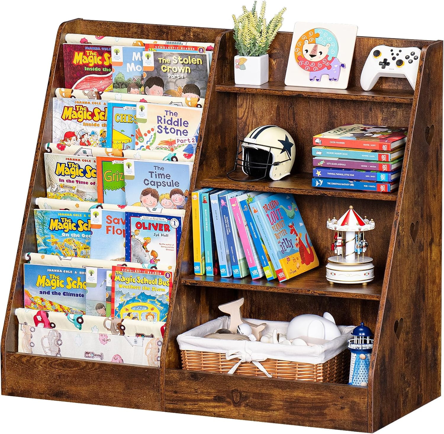 AEGFKD 4 Tier Kids Bookshelf and Storage Organizer, Five Layer Sling ...