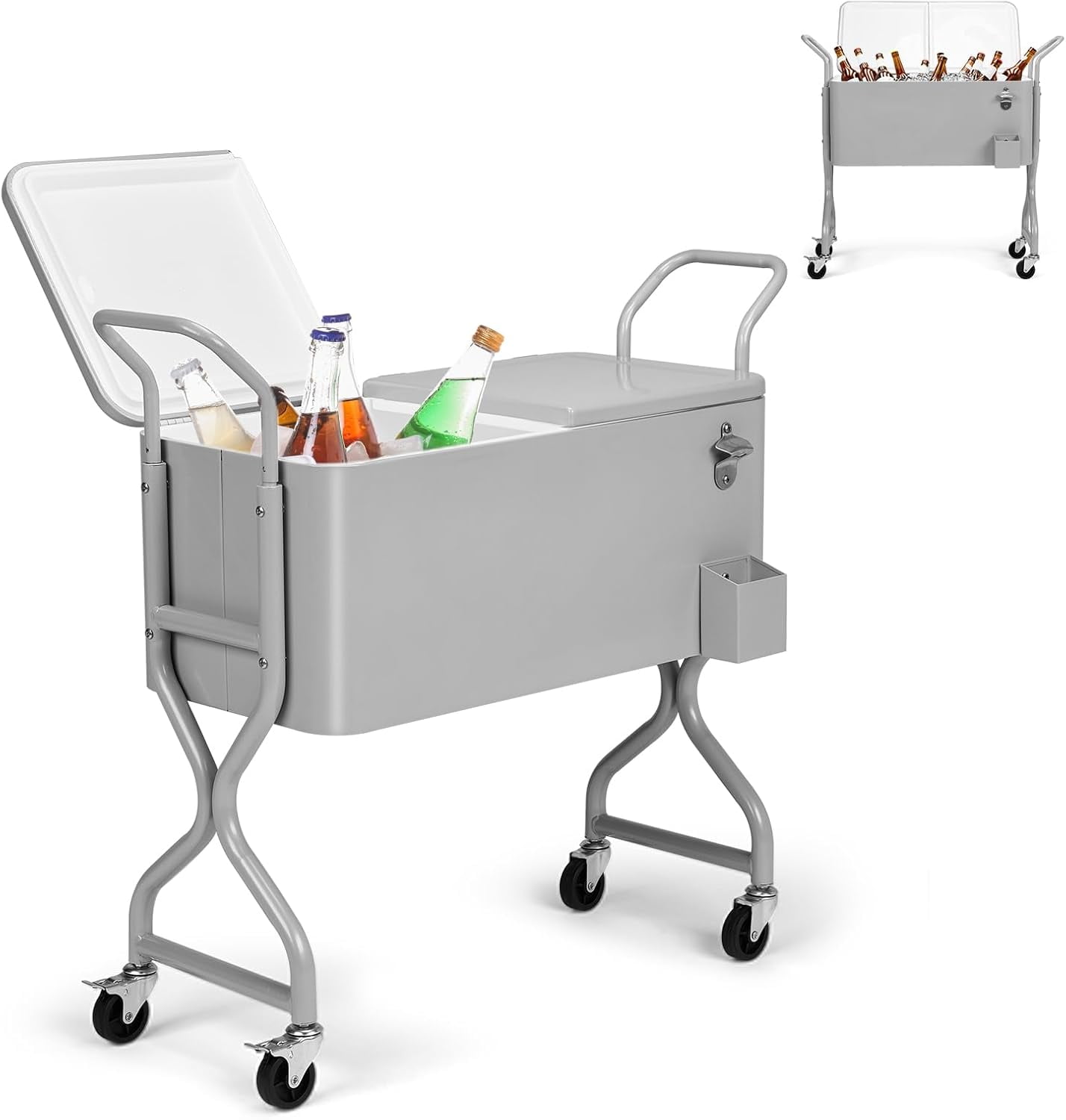 AEGFKD 80 Quart Rolling Ice Chest, Portable Bar Drink Cooler with Catch ...