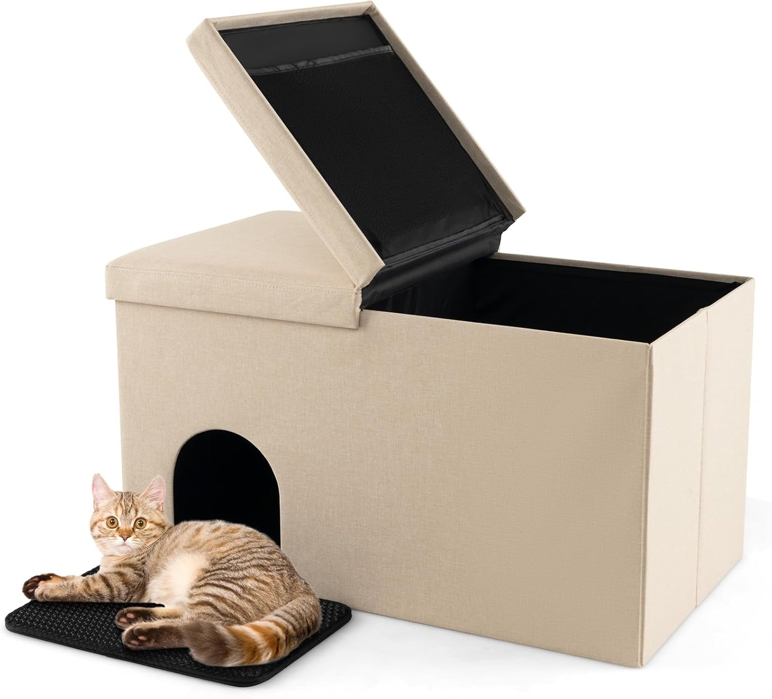 AEGFKD Cat Litter Box Enclosure, Hidden Furniture Ottoman with Flip Top ...