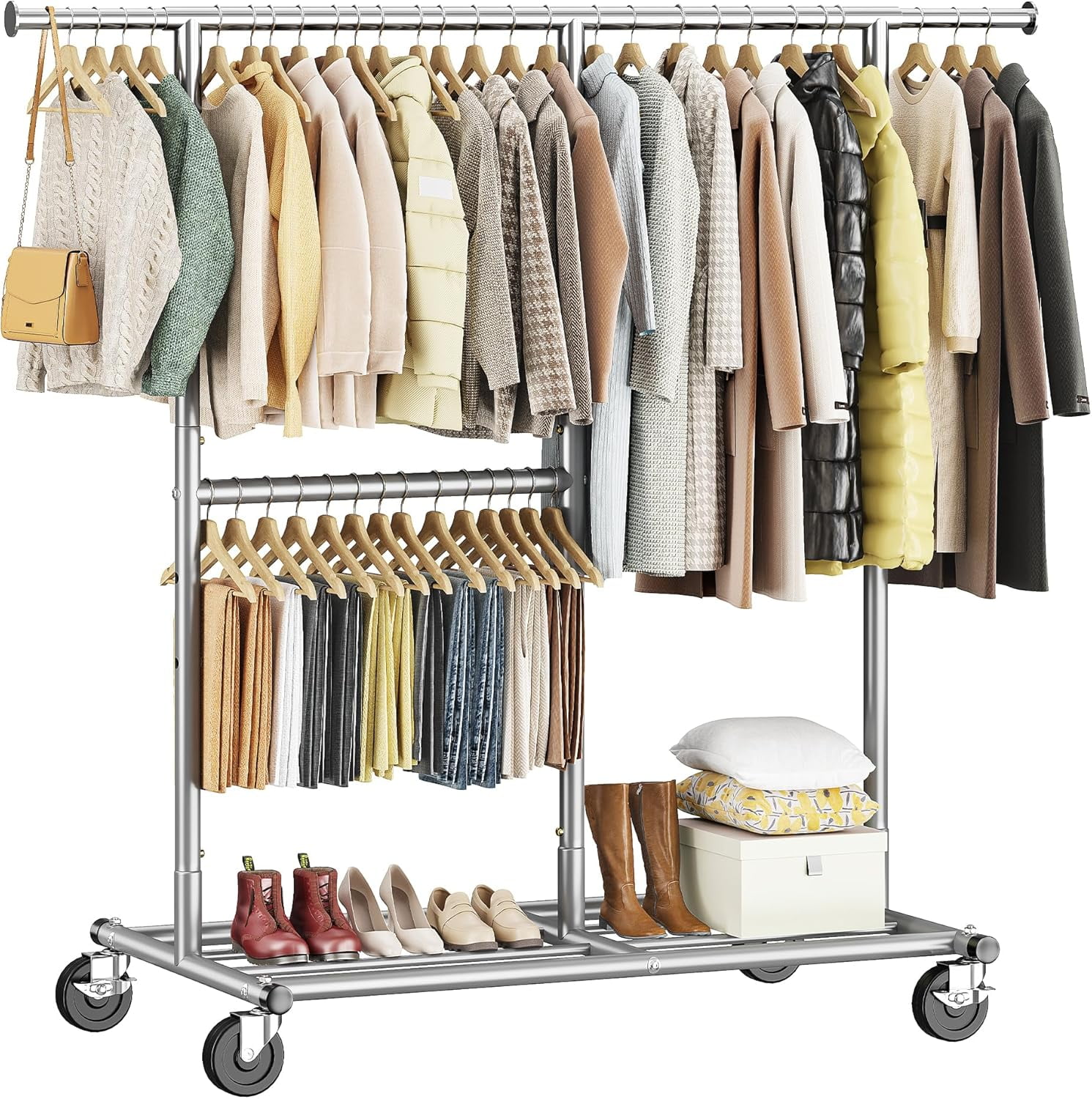 AEGFKD Clothes Rack with Wheels 410LBS Heavy Duty Rolling Clothing ...