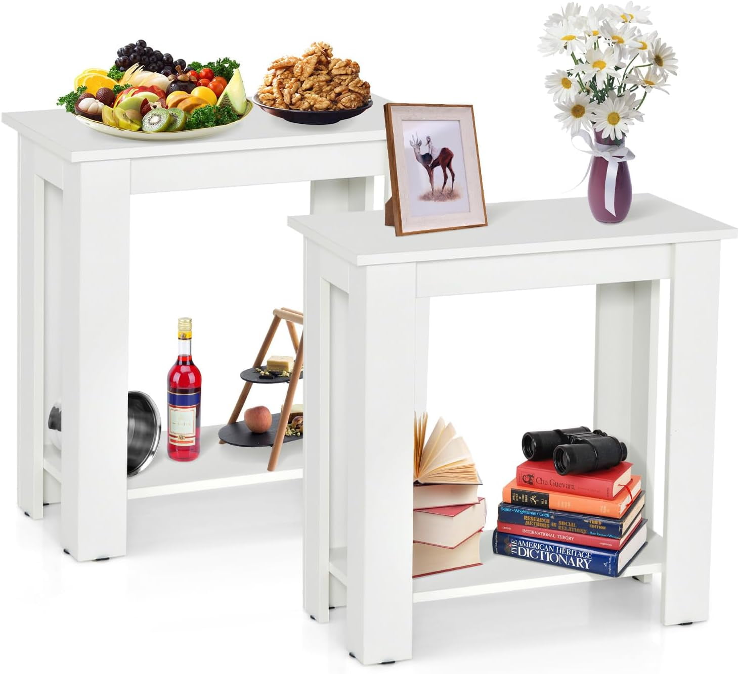 AEGFKD End Table Set of 2, 2-Tier Home Accent Table with Storage Shelf ...