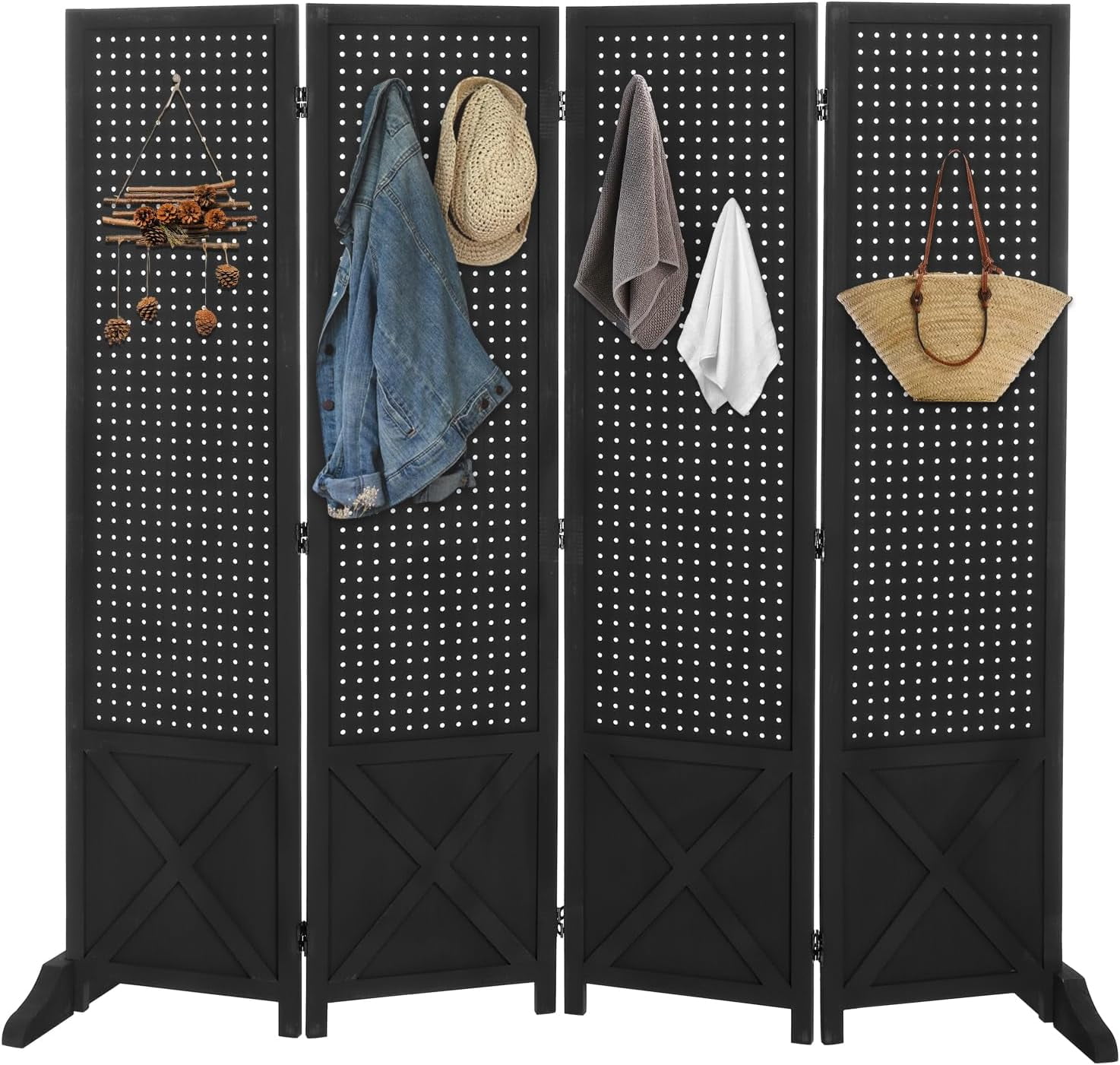 AEGFKD Freestanding Pegboard with Support Feet, 5 FT Wood Room Divider ...
