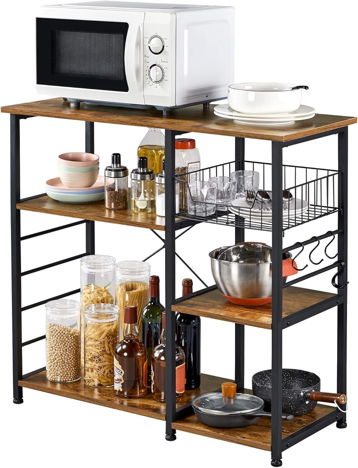 AEGFKD Kitchen Island, 3-Tier Industrial Microwave Stand Cart Shelf, Freestanding Utility ...