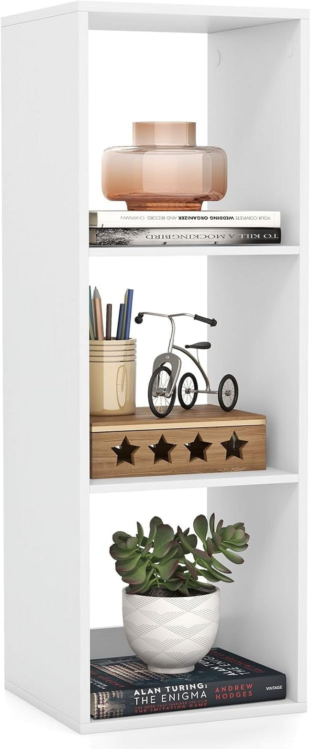 AEGFKD3-Cube Bookcase, White Cubby Bookshelf w/Back Guardrail & Anti ...