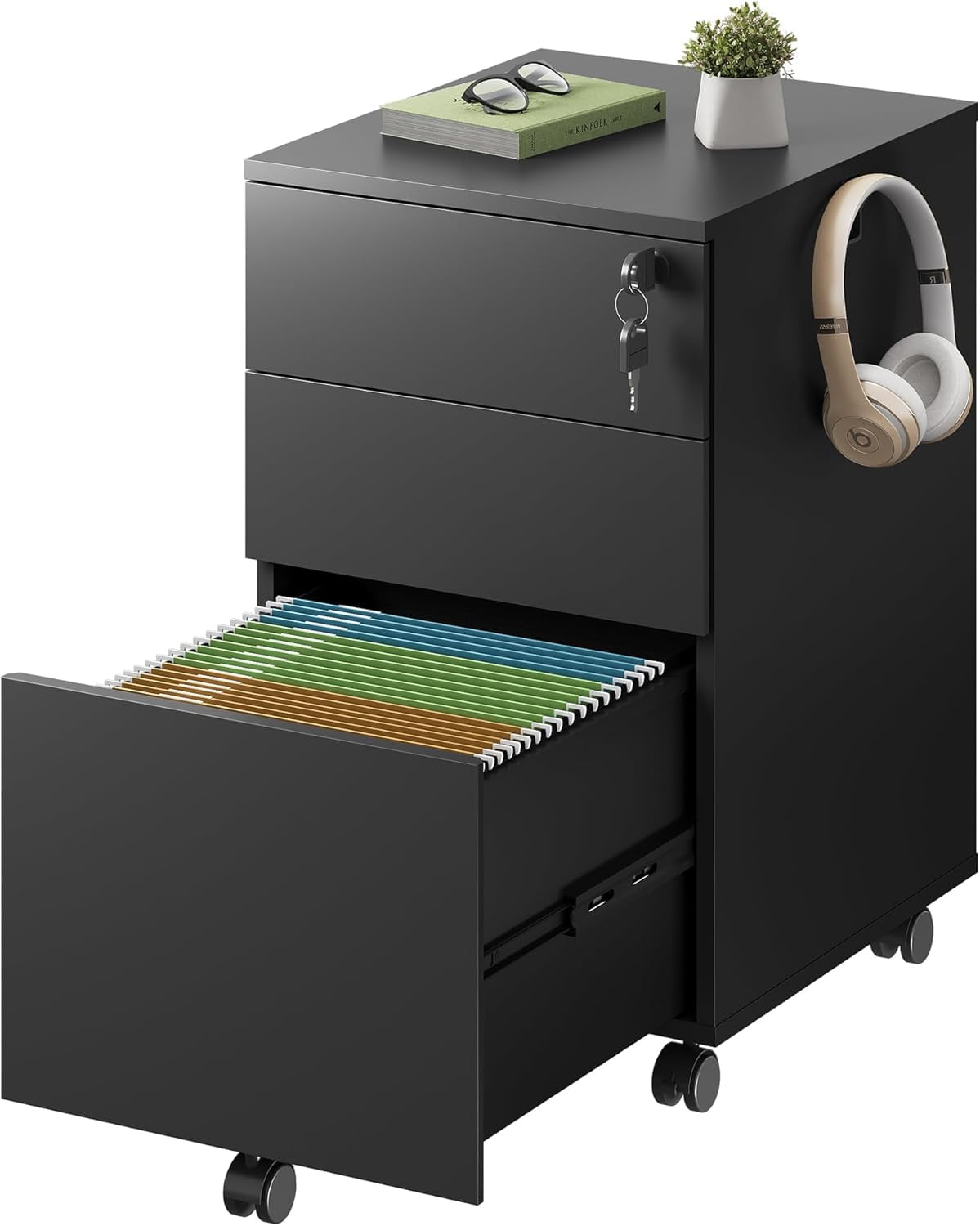 AEGFKD3 Drawer File Cabinet with Lock, Small Rolling Filing Cabinet ...