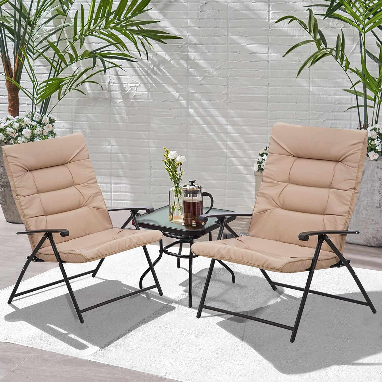 AEGFKD3 Pieces Patio Padded Folding Chair, Outdoor Adjustable Reclining ...