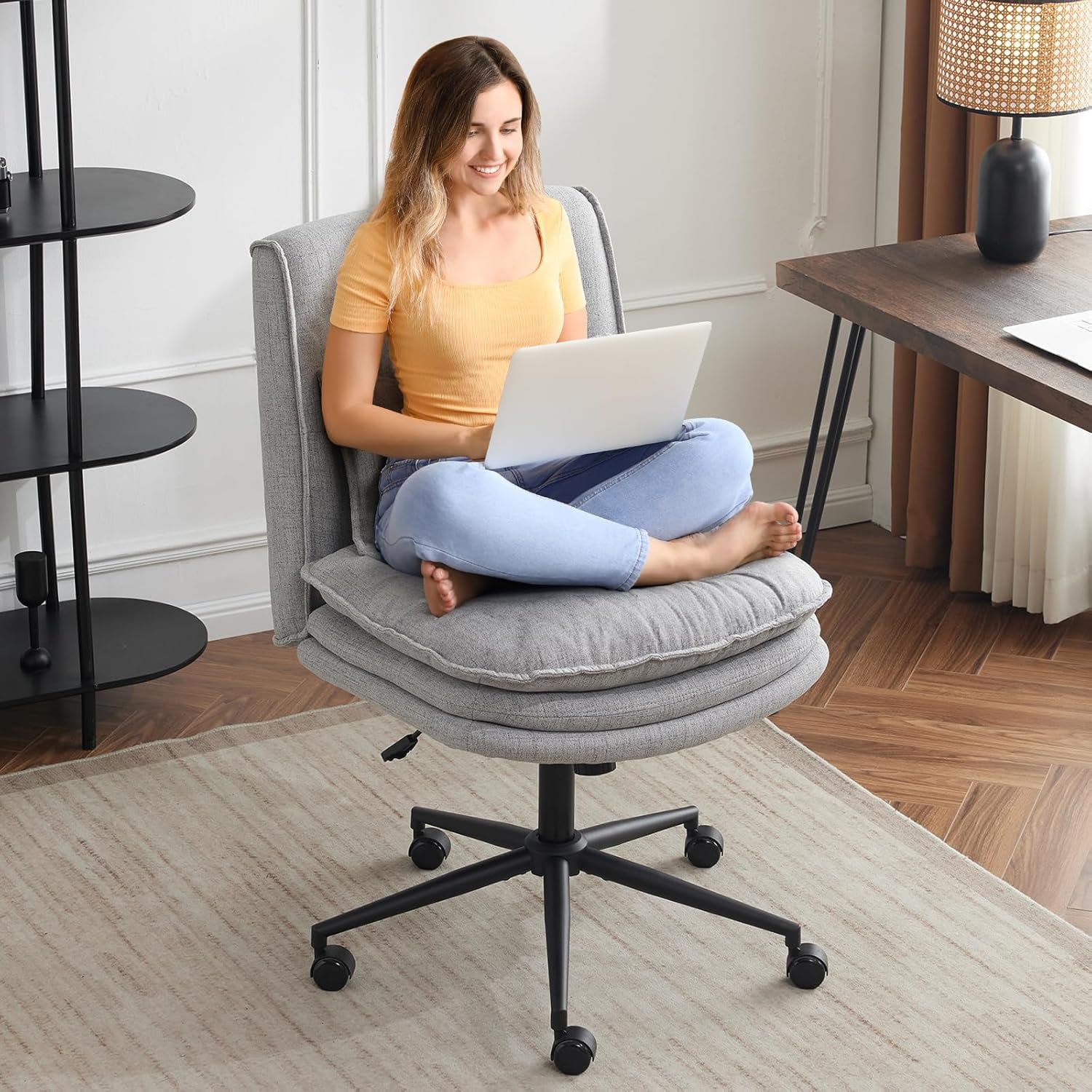 AEGFKDCloud Criss Cross Legged Chair,18" High Back Armless Home Office ...