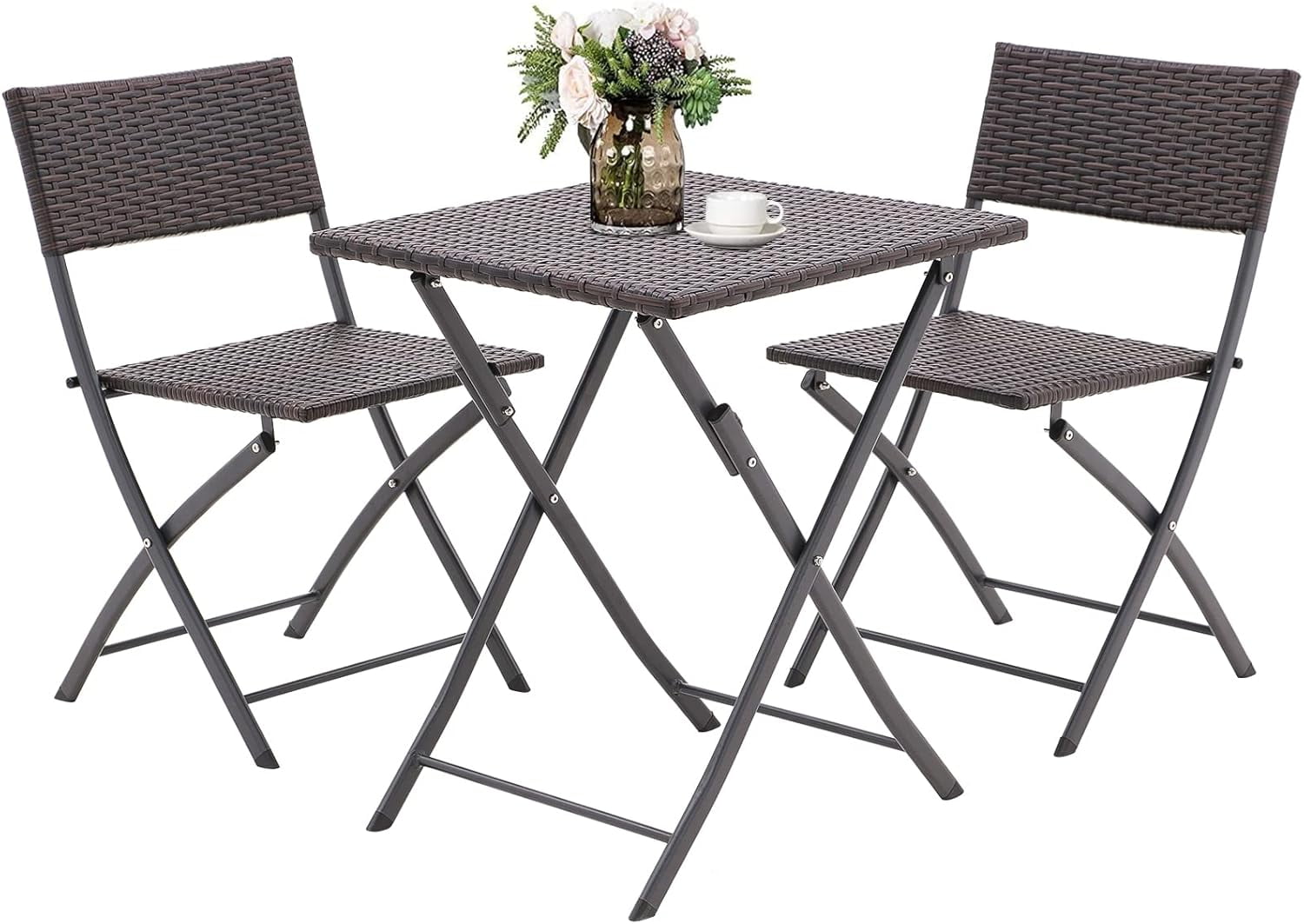 AEGFKDRattan Patio Bistro Set, 3 Piece Foldable Outdoor Patio Furniture ...