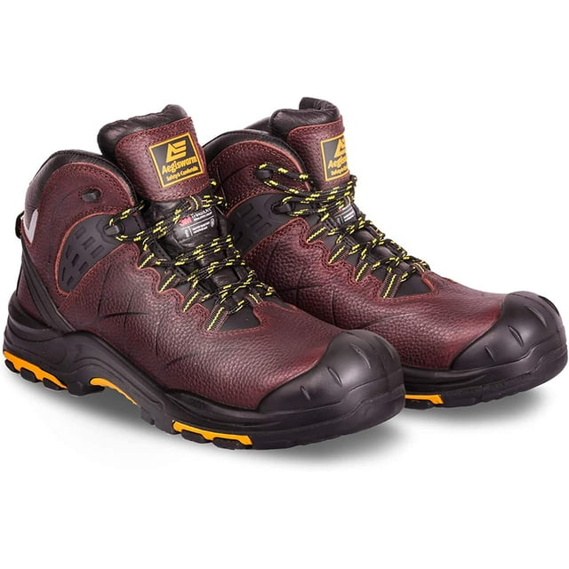 AEGISWARM Men's Steel Toe Work Boots, Full Grain Leather, Waterproof ...