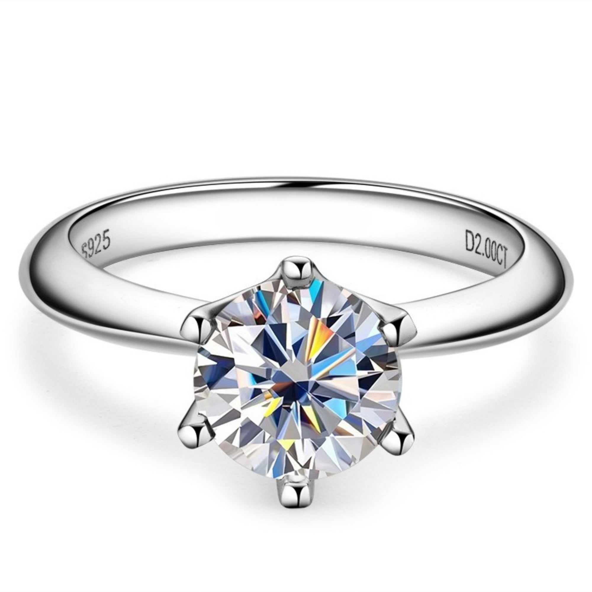 AEHIO 0.5/1/2/3/5CT Six Prong Solitaire Moissanite Ring, White Gold ...