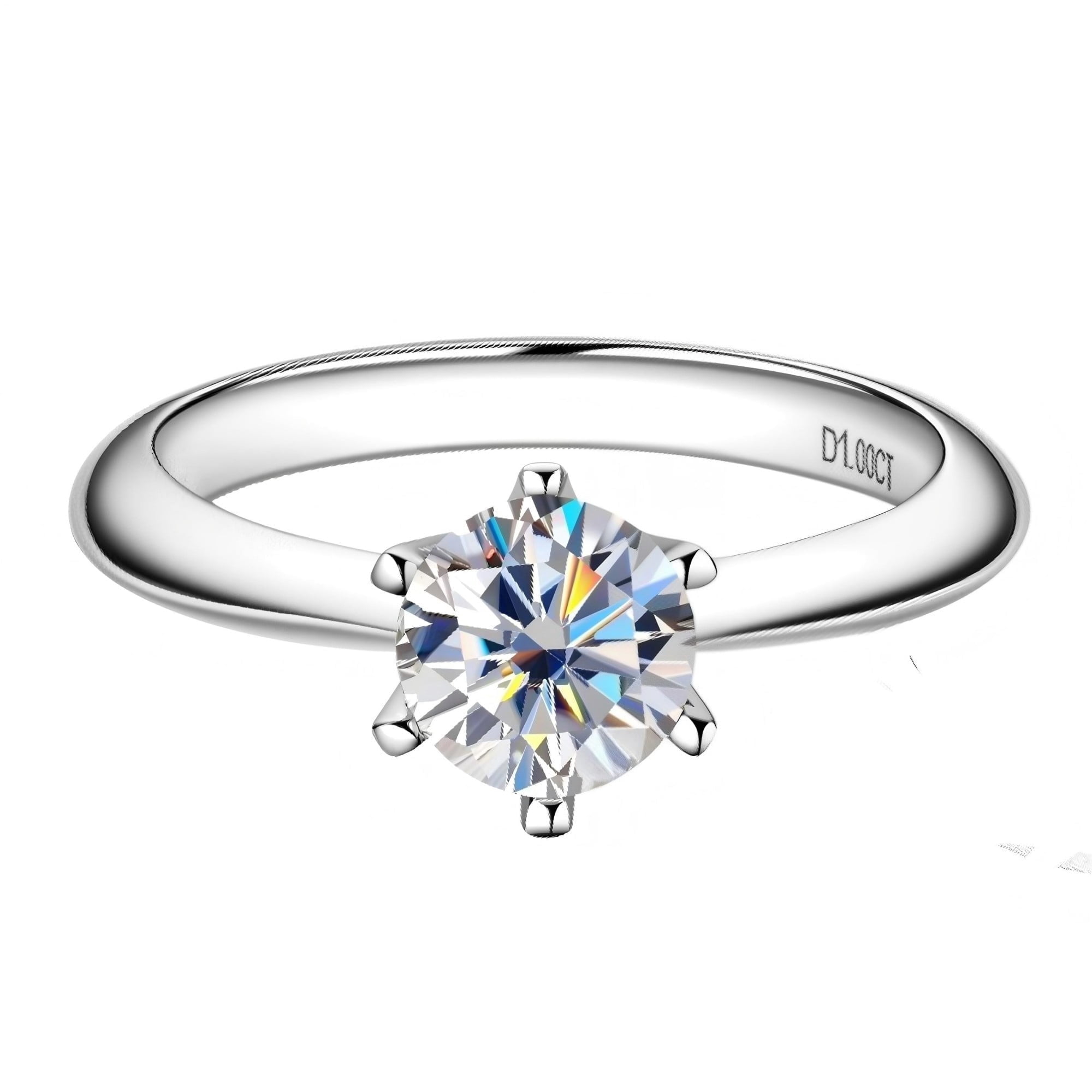 AEHIO 0.5/1/2/3/5CT Six Prong Solitaire Moissanite Ring, White Gold ...