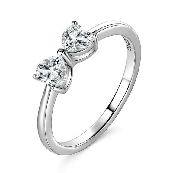 AEHIO Bow Heart Ring with D Color VVS1 Heart-Shaped Moissanite, 18K ...