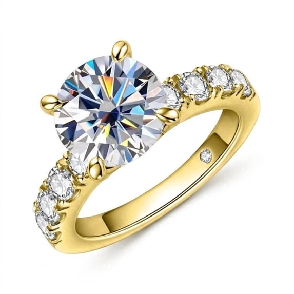 AEHIO Women Moissanite Ring, 4.35cttw D Color Round Cut, Gold Plated ...