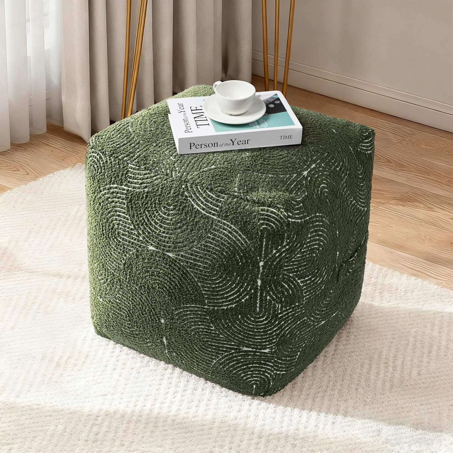 AELS Unstuffed Boho Textured Pouf Cover, Organic Modern Mid Century ...