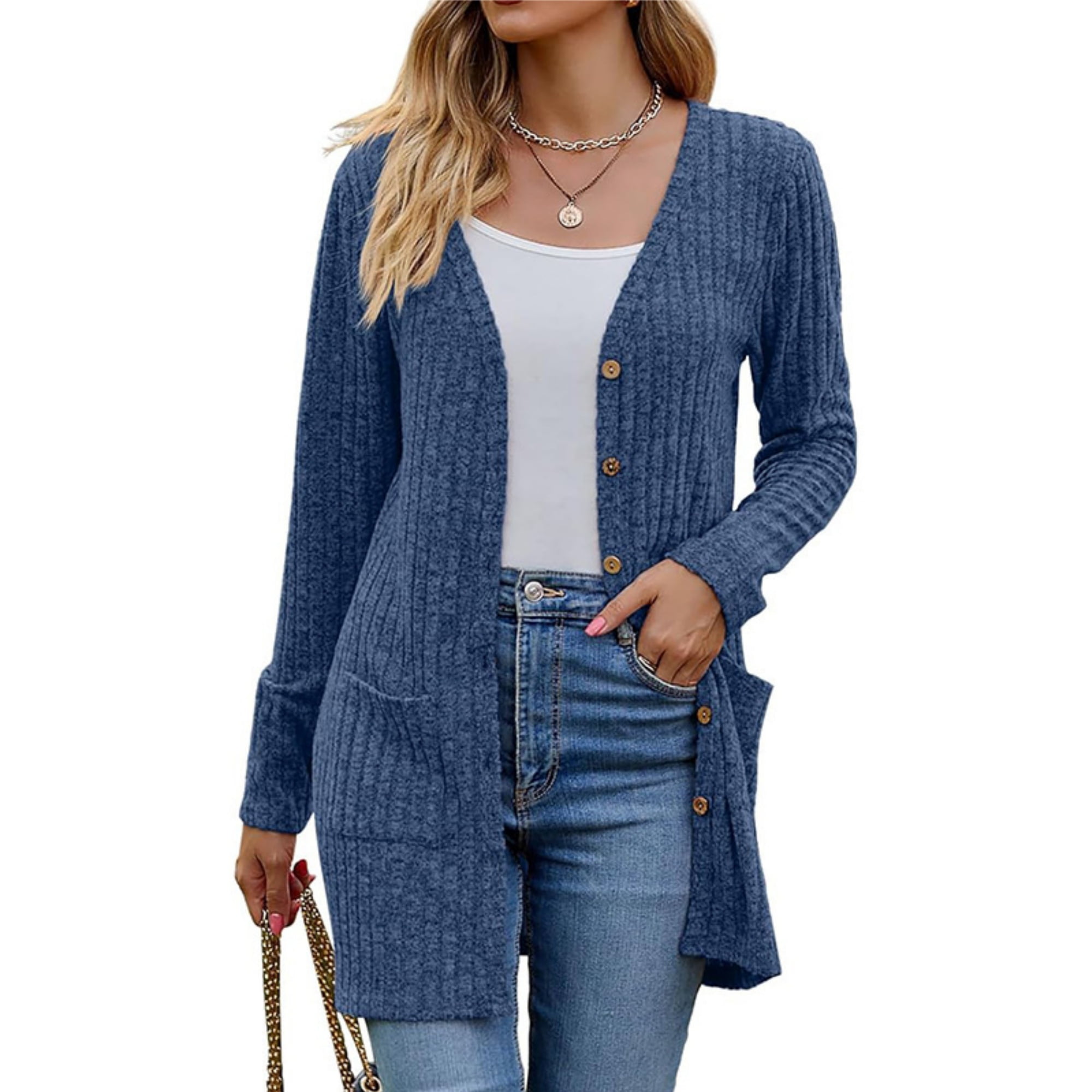 AELand Women's Long Sleeve Cardigan Sweater Lightweight Button Down ...