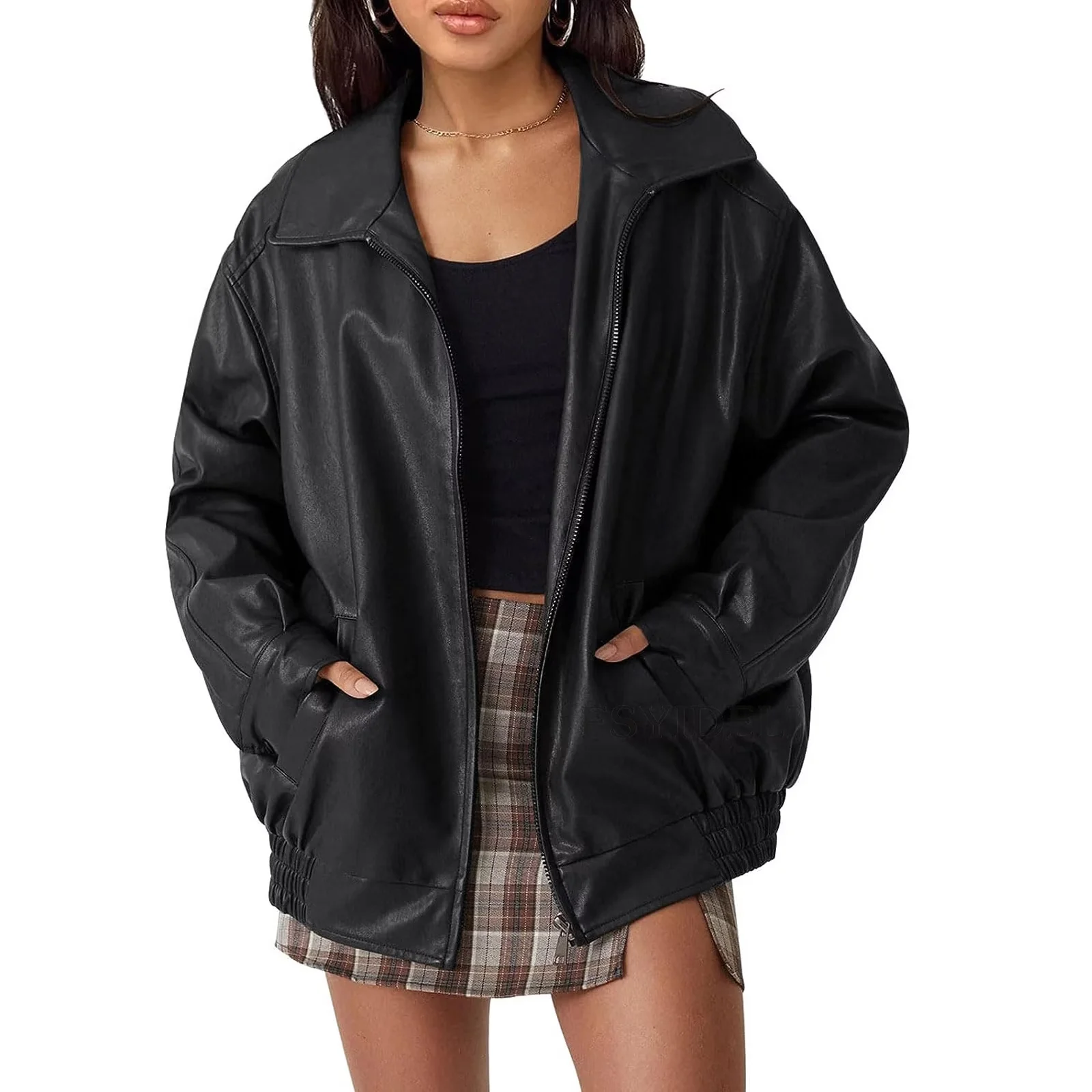 AELand Women's Oversized Leather Jackets Faux Suede Fall Fashion ...