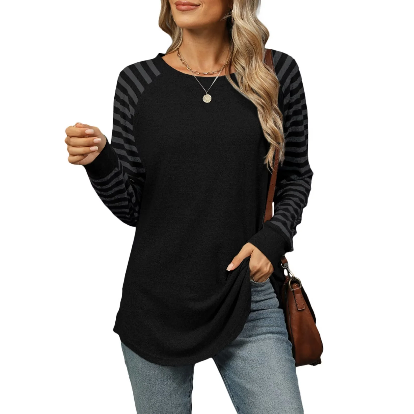 AELand Women's Striped Knit Sweater ,Casual Crew Neck Tops and Blouses Long Sleeve T-Shirts , S ...