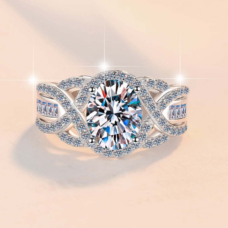 AEN D Color Moissanite S925 Sterling Silver Fashion High-End Crown Six-Claw Ring Proposal ...