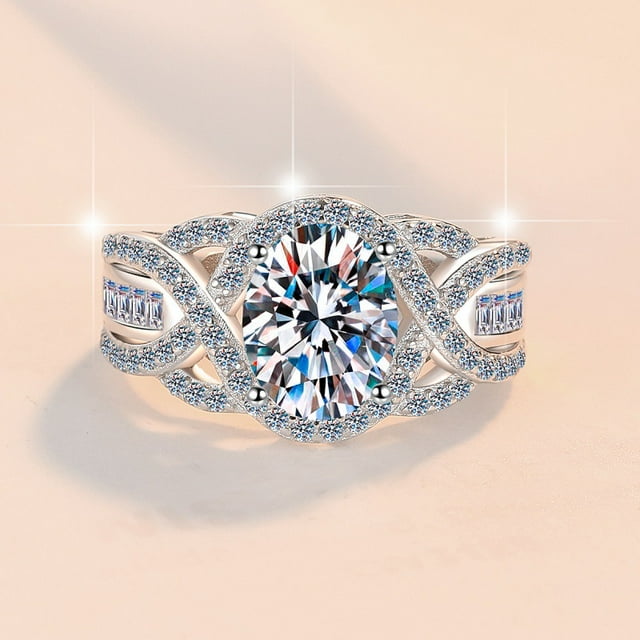AEN D Color Moissanite S925 Sterling Silver Fashion High-End Crown Six-Claw Ring Proposal ...