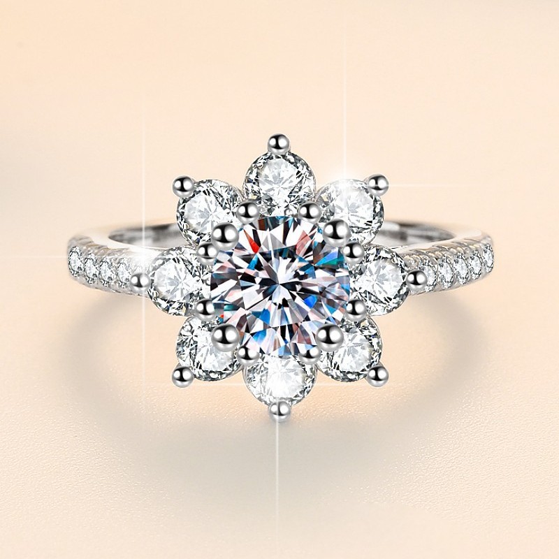 AEN Moissanite Ring Female S925 Sterling Silver Ring Four-Claw Micro-Inlaid Fashion Generation ...