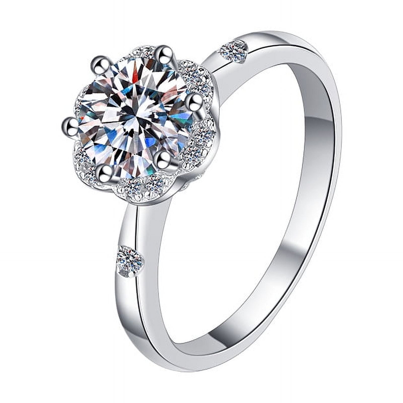 AEN Moissanite Ring Women's Ring 925 Sterling Silver Gold-Plated Pt950 Ring Six-Claw Fashion ...