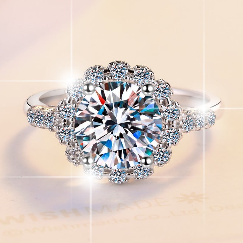 AEN S925 Sterling Silver Female Ring Classic Square Bag D Color 1 Karat Color Moissanite Ring ...