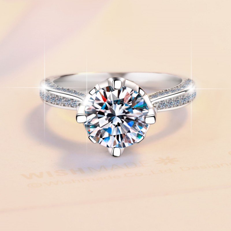AEN T's Six-Claw Moissanite Wedding Ring Classic Couple Marriage Engagement 925 Sterling Silver ...