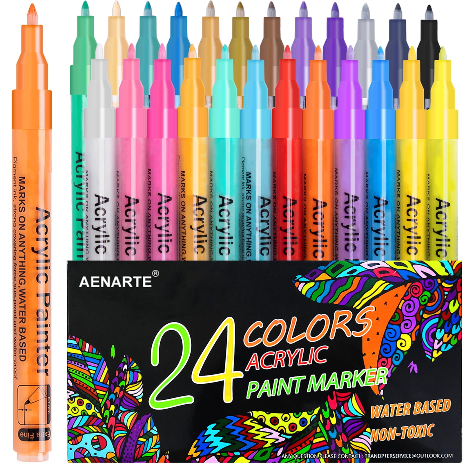 AENARTE Acrylic Paint Pens, 24 Colors Paint Markers Pens for Rock ...