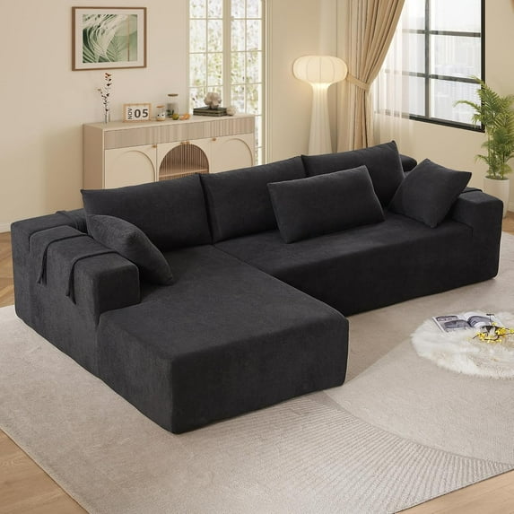 AENKYO 108" Chenille L-Shaped Sectional Sofa Set with 6 Pillows, Free ...
