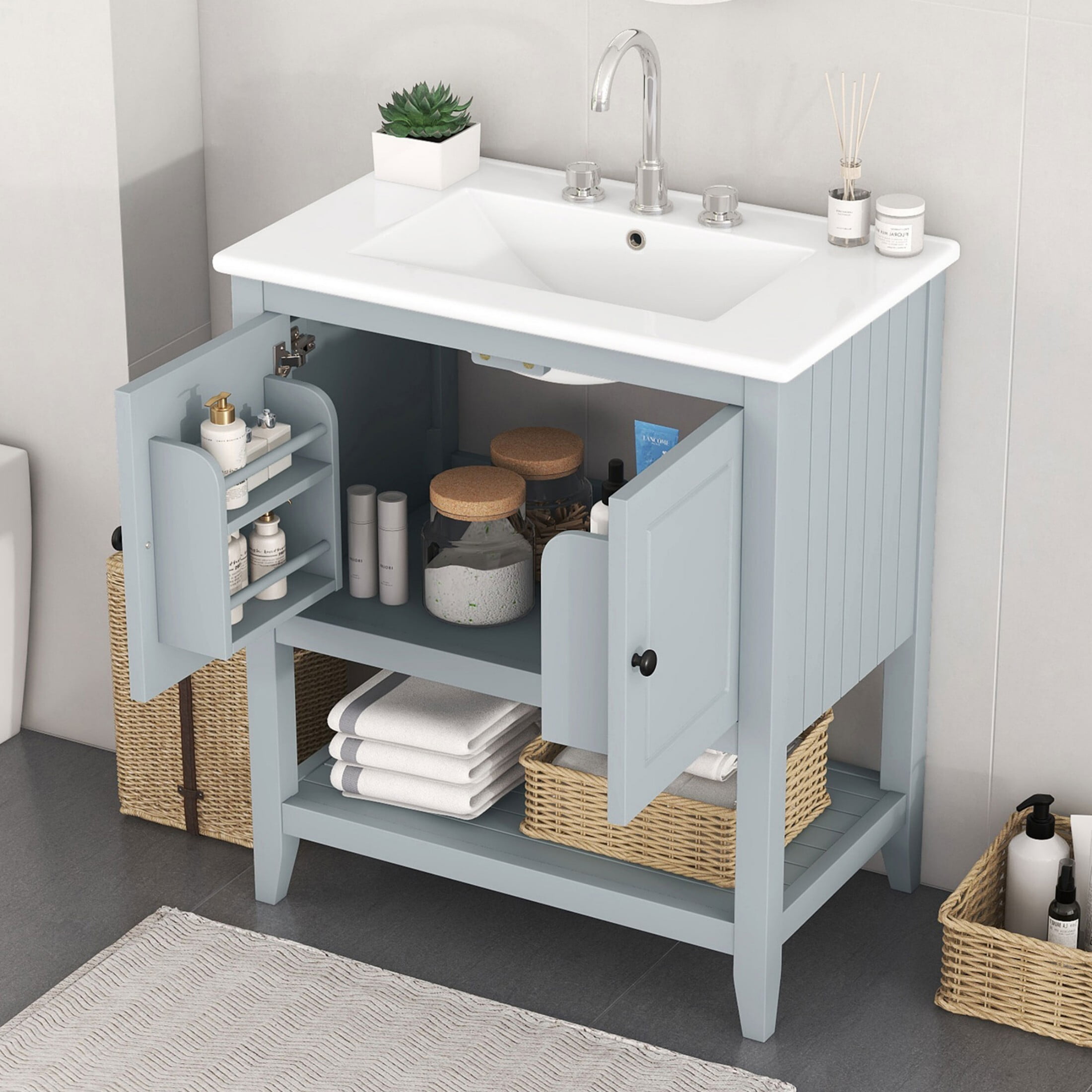 AENKYO 30'' Bathroom Vanity with Sink Top, Stylish Vanity Cabinet with ...