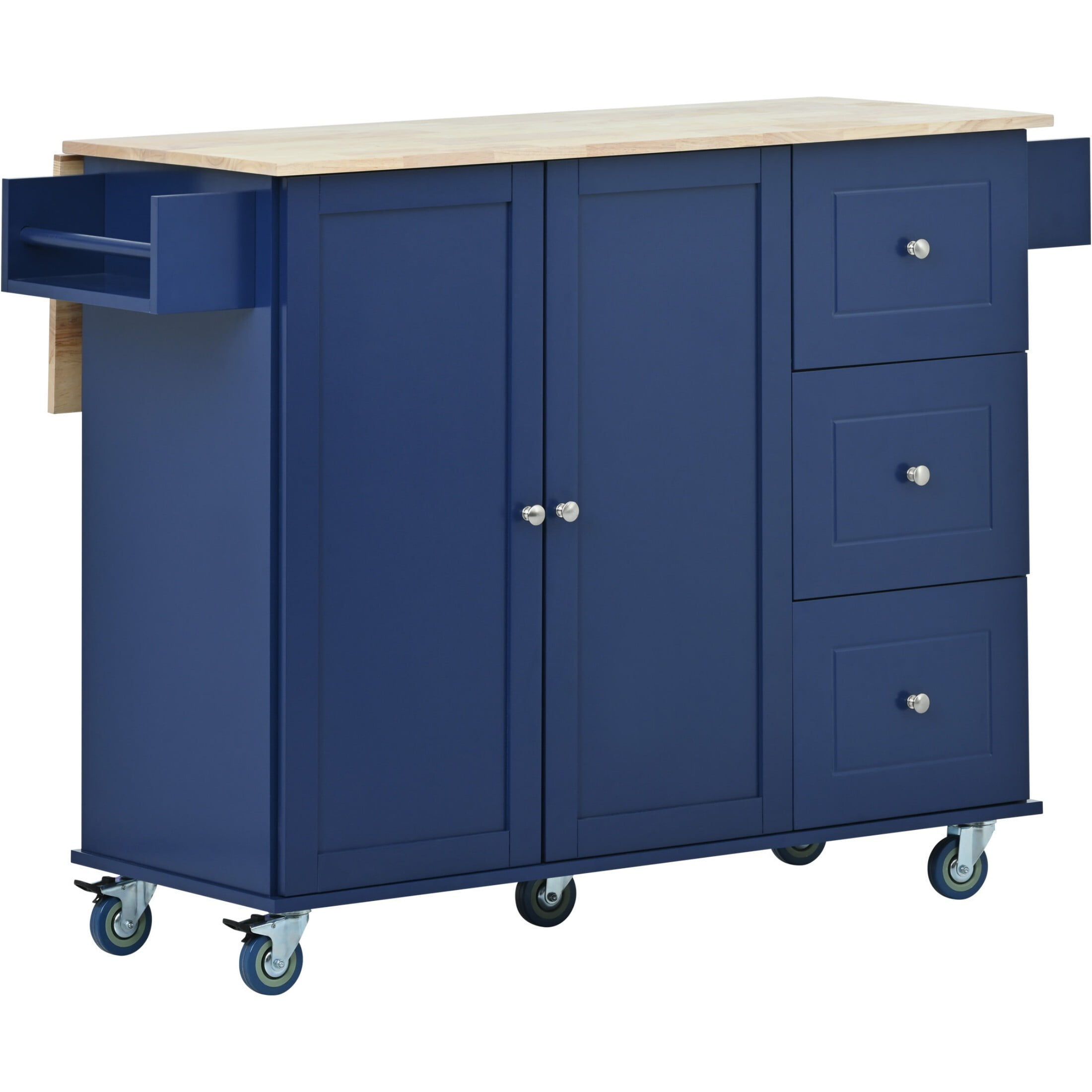 AENKYO 52.7'' Kitchen Island Cart with Drop Leaf, Rolling Kitchen ...